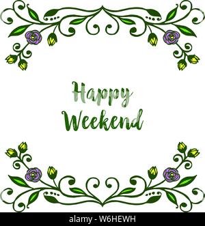 Card design happy weekend, elegant purple flower frames. Vector ...