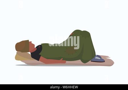 Homeless man sleeping on street bench. Unemployed poor people cartoon ...