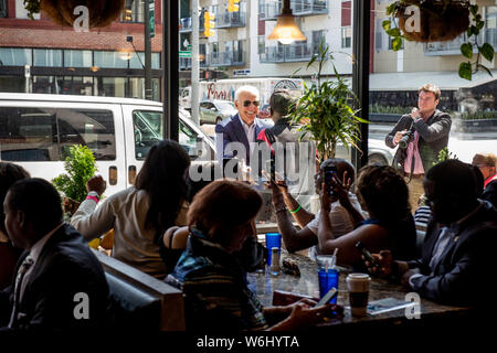 President Joe Biden stops outside of York High School and talks to the ...