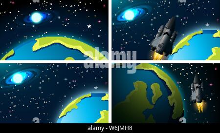 Set of space rocket scenes illustration Stock Vector Image & Art - Alamy