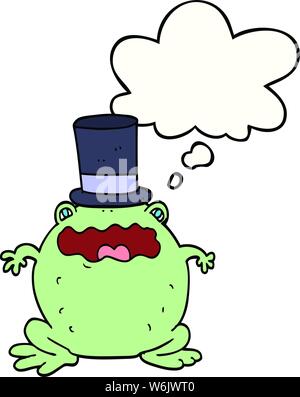 cartoon toad wearing top hat with thought bubble in grunge texture ...