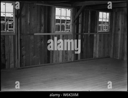 An interior view of barrack construction at the Poston War Relocation ...