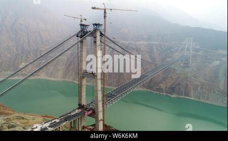China, Sichuan, Luding, Luding bridge over Dadu river. The bridge dates ...