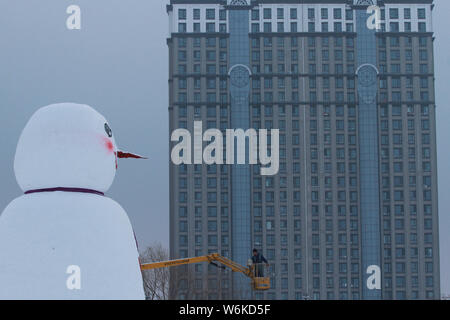 A 20-meter-tall giant snowman, which is said to be the largest one in ...