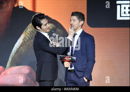 Taiwanese actor Lan Cheng-lung, left, and Australian actor Sam Hayden ...