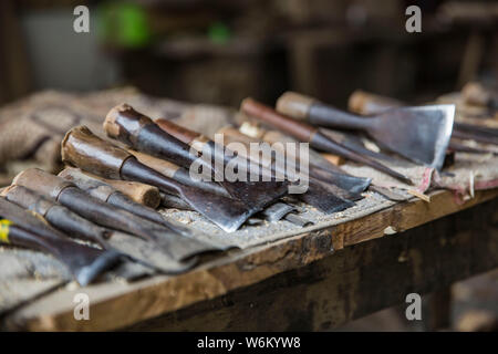 View of facial masks of Dixi, a local folk opera, made by Chinese ...