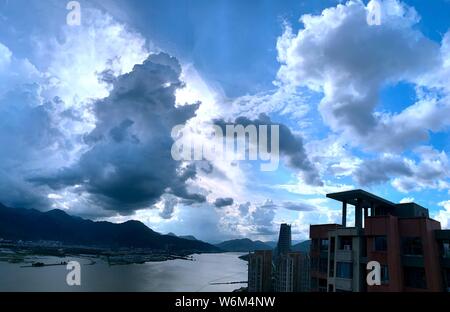The typhoon passes over in Fuzhou,Fujian,China on 01th August, 2019 ...