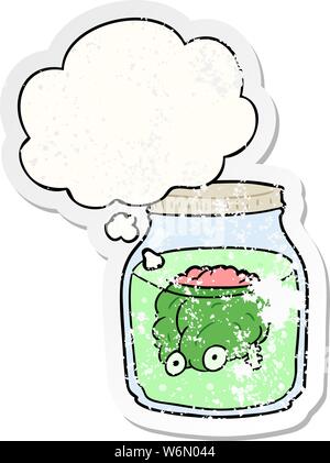 cartoon spooky brain in jar with thought bubble in retro style Stock ...