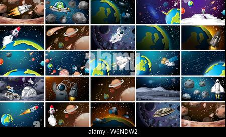Large set of different space scenes illustration Stock Vector Image ...