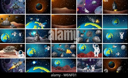 Large set of different space scenes illustration Stock Vector Image ...