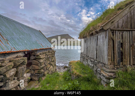 Boat Houses and Fish Drying Sheds in Bour, Vagar Island, Faroe Islands ...
