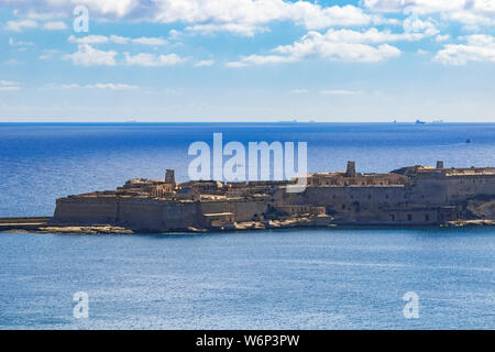 Ancient fortifications of Valletta, medieval castle city stone walls ...