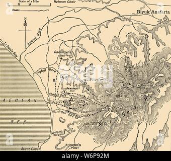 Map of Sari Bair, Gallipoli peninsula, First World War, 1915, (c1920 ...