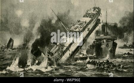 1915 - sinking of the hospital ship HMHS Anglia after hitting an Stock ...