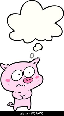 cartoon nervous pig with thought bubble in comic book style Stock ...