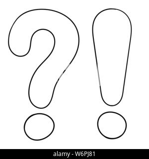 Exclamation and question marks. Outline punctuation marks for doodle ...