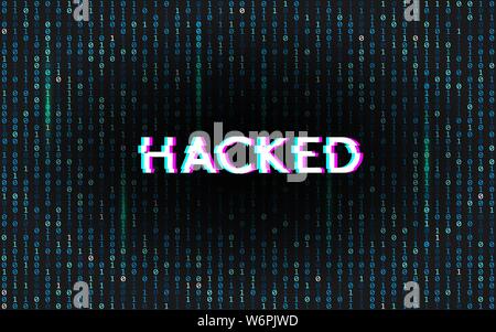 Hacked glitch with matrix effect. Binary code on white backdrop. Hacker attack concept. Digital ...