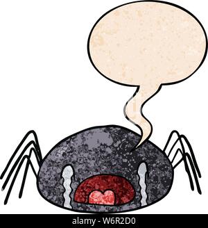 cartoon crying spider with speech bubble in grunge distressed retro ...