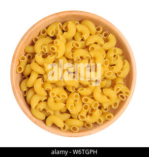 tube pasta in wooden bowl isolated on white background Stock Photo - Alamy