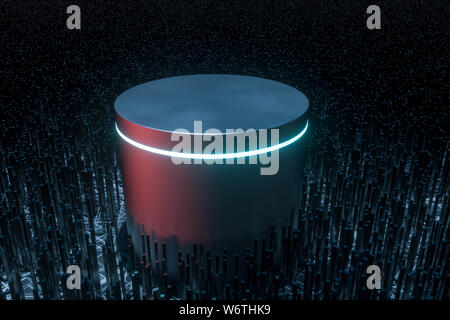 Dark technological lines background with round platform, 3d rendering ...
