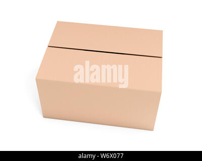 Closed brown corrugated carton box. Big shipping packaging. 3d rendering illustration isolated ...