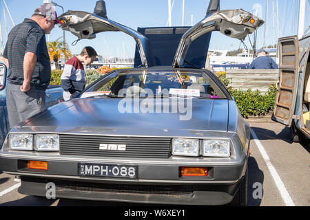 Rear view of a Delorean classic car, made famous by the film Back To ...