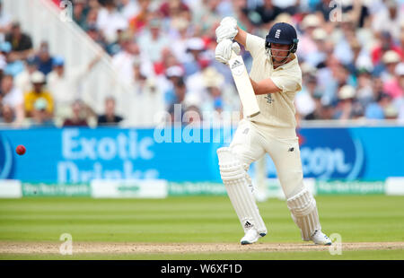 England's Stuart Broad bats during day four of the the second Investec ...