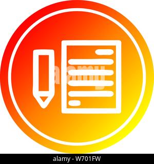 document and pencil circular icon with warm gradient finish Stock ...