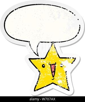 cartoon star with speech bubble distressed distressed old sticker Stock ...