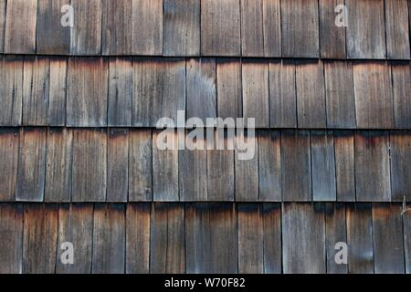 Sun bleached weathered cedar siding wall with knots and wood grain ...