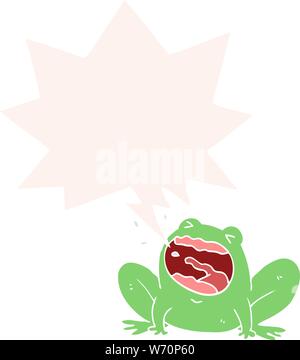cartoon frog shouting with speech bubble in retro texture style Stock ...