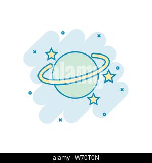 Saturn icon in comic style. Planet vector cartoon illustration on white ...