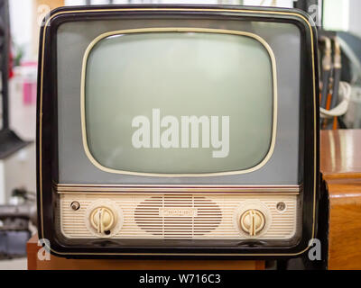 Old Russian black and white TV set isolated on white with clipping ...