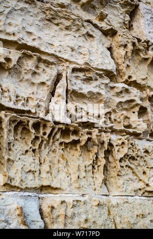 limestone bricks eroded and cracked in Malta, Manoel island Stock Photo ...