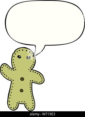 cartoon gingerbread man with speech bubble in retro texture style Stock ...