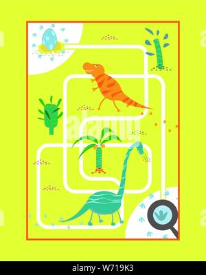 A fun labyrinth for children. Help the dinosaur find his cub ...