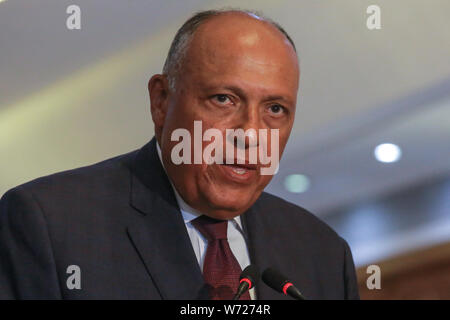 Baghdad, Iraq. 04th Aug, 2019. Egyptian Foreign Minister Sameh Shoukry ...