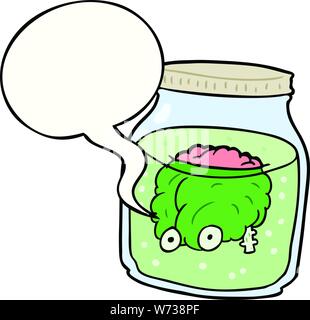 cartoon spooky brain in jar with thought bubble in retro style Stock ...