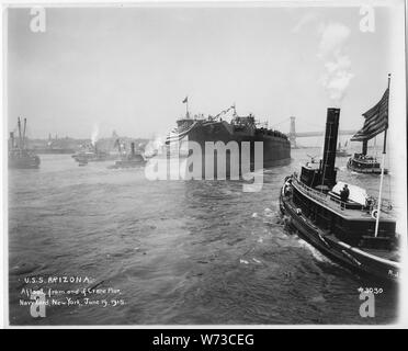 USS Arizona, Afloat, From End of Crane Pier, Navy Yard, New York ...