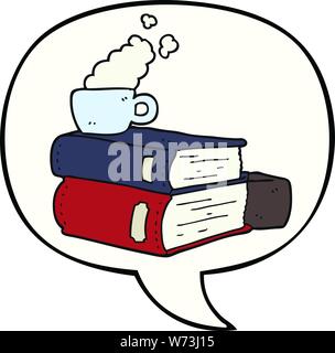 cartoon books and coffee cup with speech bubble distressed distressed ...