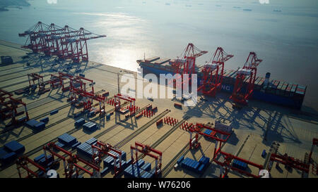 An aerial view of containers at the fourth phase of the Yangshan Deep ...