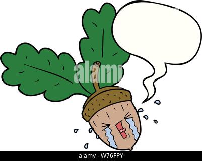 cartoon crying acorn with speech bubble in comic book style Stock ...
