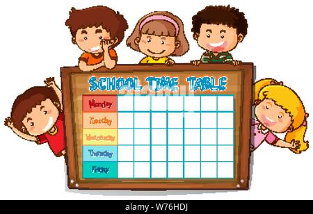 Timetable school planning with characters illustration Stock Vector ...