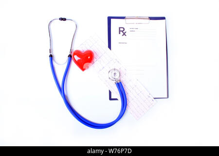 Red stethoscope with prescription on wooden background Stock Photo - Alamy