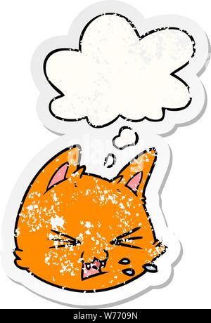 spitting cartoon cat face with thought bubble in comic book style Stock ...