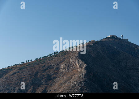 The monastery of Prophet Elias atop Santorini's highest mountain peak ...