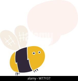cartoon bee with speech bubble in retro texture style Stock Vector ...