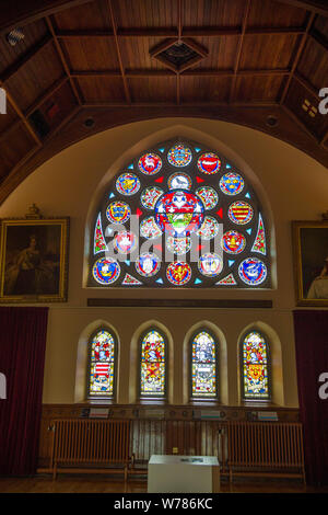 Stained Glass windows inside Lerwick Town Hall in the Shetland Islands ...