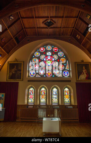 Stained Glass windows inside Lerwick Town Hall in the Shetland Islands ...