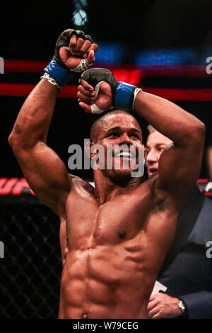 Dominican mixed martial artist Alex Garcia poses to celebrate after ...